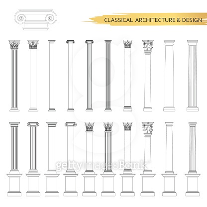 Classical architectural column drawings in set. Vector drawing design ...
