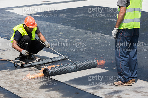 Highway workers waterproof bridge Welding Torch fire 이미지 (474742364 ...