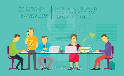 People team sitting and working together at the table. Teamwork ...