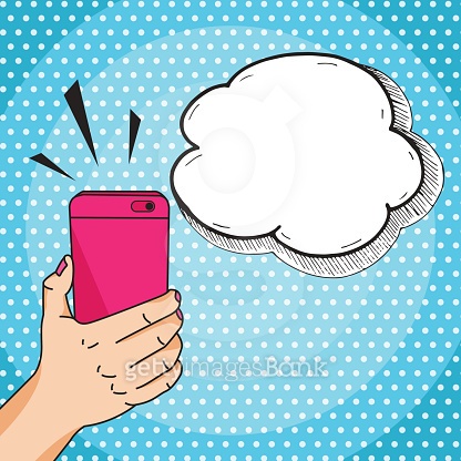 Hand with mobile phone comic style pop art vector (496650058) 일러스트, 무료 ...