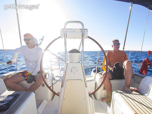 Tim building Business man sailing on Adriatic Sea, Croatia 이미지 ...