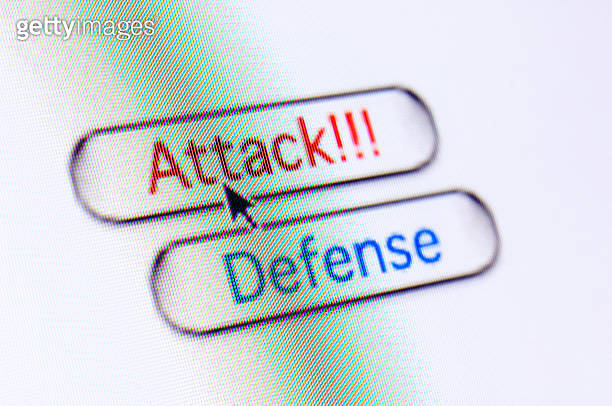 Attack / Defense web buttons on computer monitor 이미지 (492675950) - 게티이미지뱅크