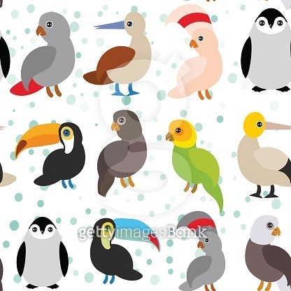 seamless pattern Cute Cartoon birds gannet penguin toucan eagle booby ...