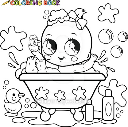 Baby girl taking a bath coloring page 이미지 (475254154) - 게티이미지뱅크