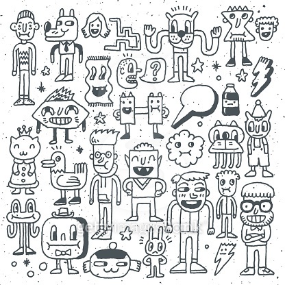 Cartoon wacky doodle set 1. Vector illustration. Hand drawn. 이미지 ...
