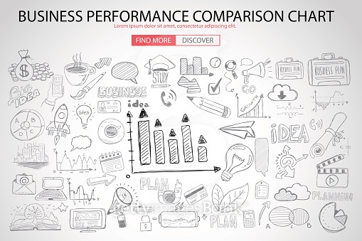 Business Performance Comparison Chart Concept with Doodle design style ...