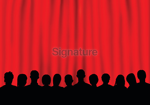 Red Curtain (People Are Complete, Clipping Path Hides the Legs ...