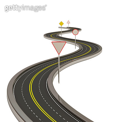 Abstract Asphalted Road with Road Signs 이미지 (497993205) - 게티이미지뱅크
