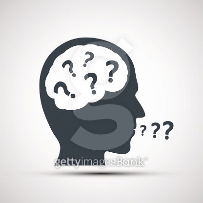 Vector icon of human head with question marks (489833990) - 게티이미지뱅크