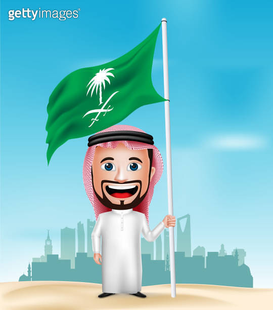 3D Realistic Saudi Arab Man Cartoon Character Holding Flag (486353756 ...