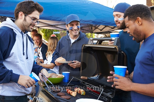 Group Of Male Sports Fans Tailgating In Stadium Car Park 이미지 (502869764 ...