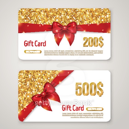 Gift Card Design with Gold Glitter Texture and Red Bow. 이미지 (487499252 ...