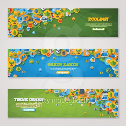 Banners with Icons of Ecology, Environment, Green Energy and Pollution ...