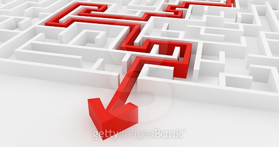 White maze and solution line, complex way to find exit. 이미지 (478460590 ...