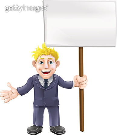 Cartoon suit man holding sign 이미지 (472304469) - 게티이미지뱅크