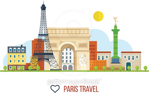 French Landmarks. Eiffel tower, Notre Dame in Paris, France 이미지 ...