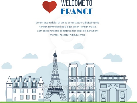 French Landmarks. Eiffel tower, Notre Dame in Paris, France 이미지 ...