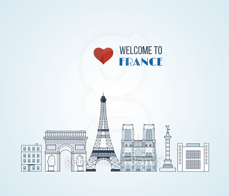 French Landmarks. Eiffel tower, Notre Dame in Paris, France 이미지 ...