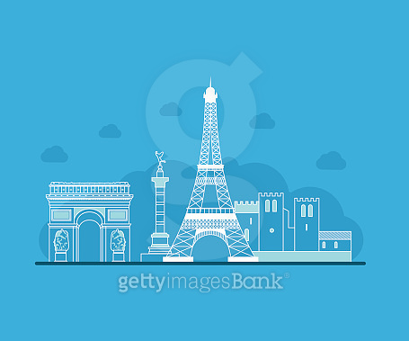 French Landmarks.. Eiffel tower, Notre Dame in Paris, France 이미지 ...