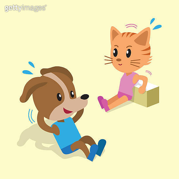 Cartoon a cat and a dog doing exercise 이미지 (496072876) - 게티이미지뱅크