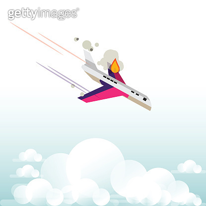 plane falling form the sky with fire - vector illustration (519437329 ...