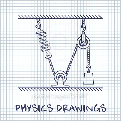 Movable Pulleys with spring physics drawing on paper sheet 이미지 ...