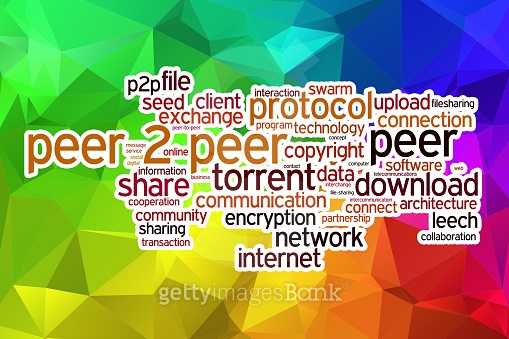 Peer 2 peer word cloud with abstract background 이미지 (477057942) - 게티이미지뱅크