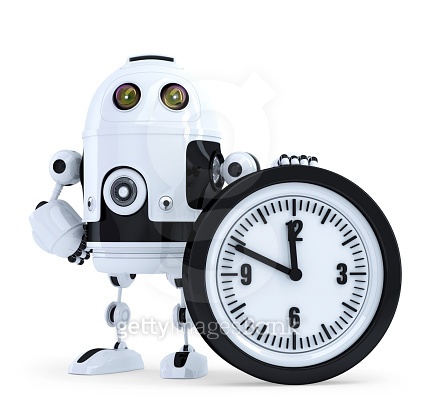 Robot with clock. Technology concept. Isolated. Contains clipping path ...
