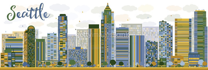 Abstract Seattle City Skyline with color Buildings 이미지 (496959372) - 게티 ...
