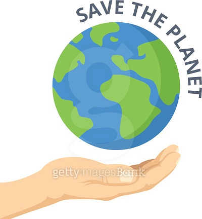 Save the planet. Hand palm and Earth. Vector flat illustration 이미지 ...