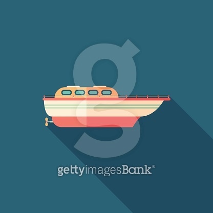 Colorful motor boat flat square icon with long shadows. 이미지 (471889318 ...