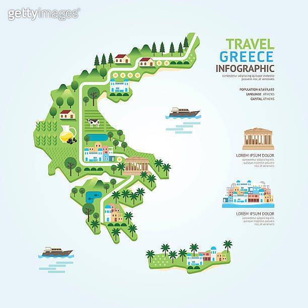 Infographic travel and landmark greece map shape template design 이미지 ...