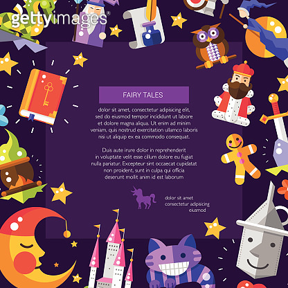 Illustration of postcard with fairy tales flat design magic icons 이미지 (473259056) - 게티이미지뱅크