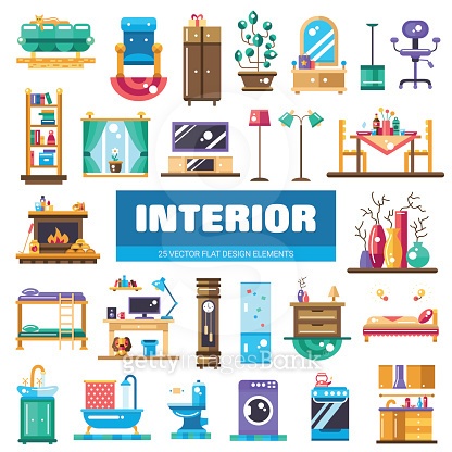 Set of modern flat design interior icons and elements. Domestic 이미지 ...
