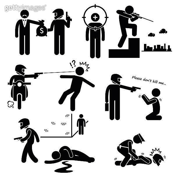 Assassination Hitman Killer Murder Gunman Stick Figure Pictogram Icons ...