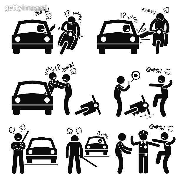 Road Bully Driver Rage Stick Figure Pictogram Icons (533347367) - 게티이미지뱅크