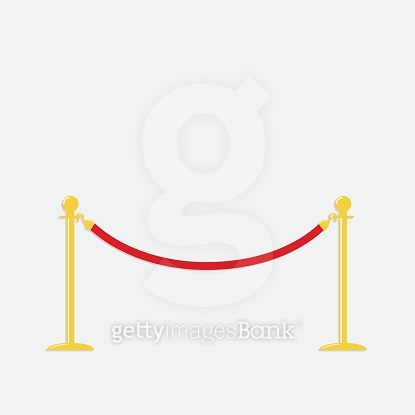 Red rope barrier golden stanchions turnstile Isolated template Flat ...