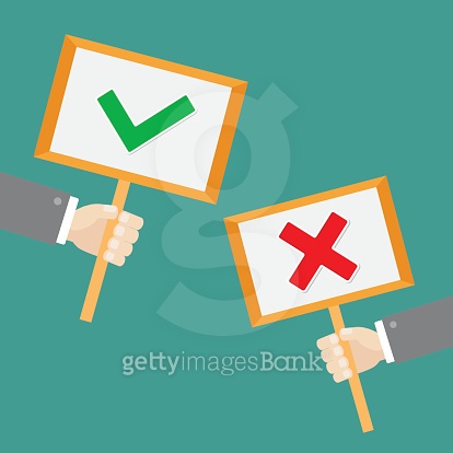 Hand paper blank sign plate tick check cross mark Flat (464438424) 일러스트 ...