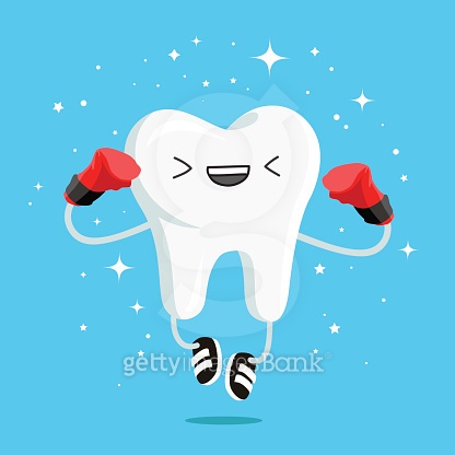Happy healthy tooth in red boxing gloves (578095898) - 게티이미지뱅크
