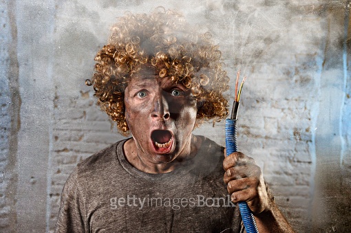 funny electrocuted man suffering domestic accident dirty burnt face ...