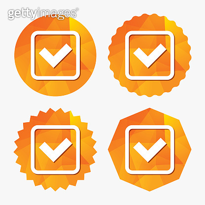Check mark sign icon. Yes square symbol. (617365922) - 게티이미지뱅크