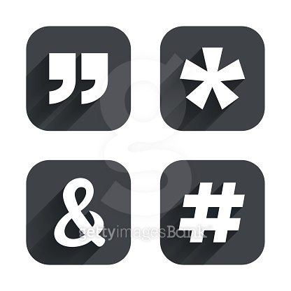 Quote, asterisk footnote icons. Hashtag symbol. (509190058) 일러스트, 무료 ...
