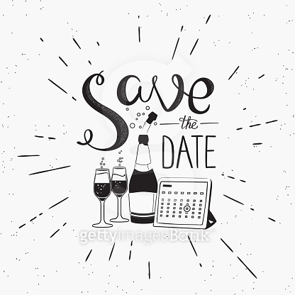 Save the date design element with calendar and champagne (512150372 ...