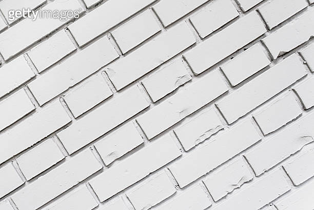 Diagonal white brick wall texture (540856066) - 게티이미지뱅크