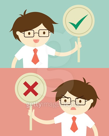 Businessman holding true and false sign. (517165234) 일러스트, 무료 일러스트 - 게티 ...