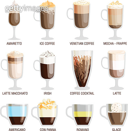 Coffee cups different cafe drinks 이미지 (624570060) - 게티이미지뱅크