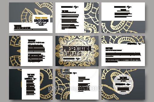 Set of 9 vector templates for presentation slides. Polygonal backdrop ...