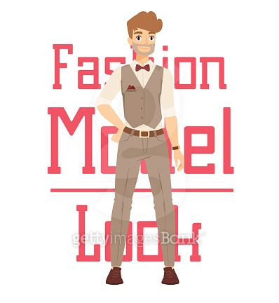 Beautiful vector cartoon fashion boy model constructor look standing ...