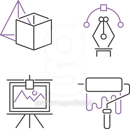 Vector mono art line icons set palette paint brush 이미지 (524536218) - 게티 ...