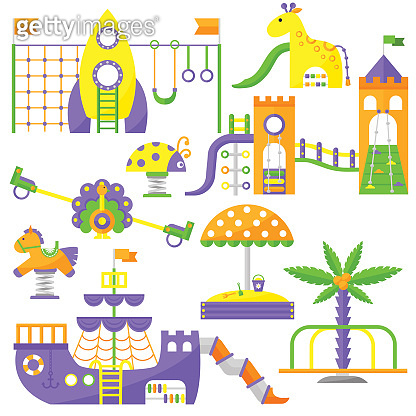 Children playground fun childhood play park activity flat vector ...